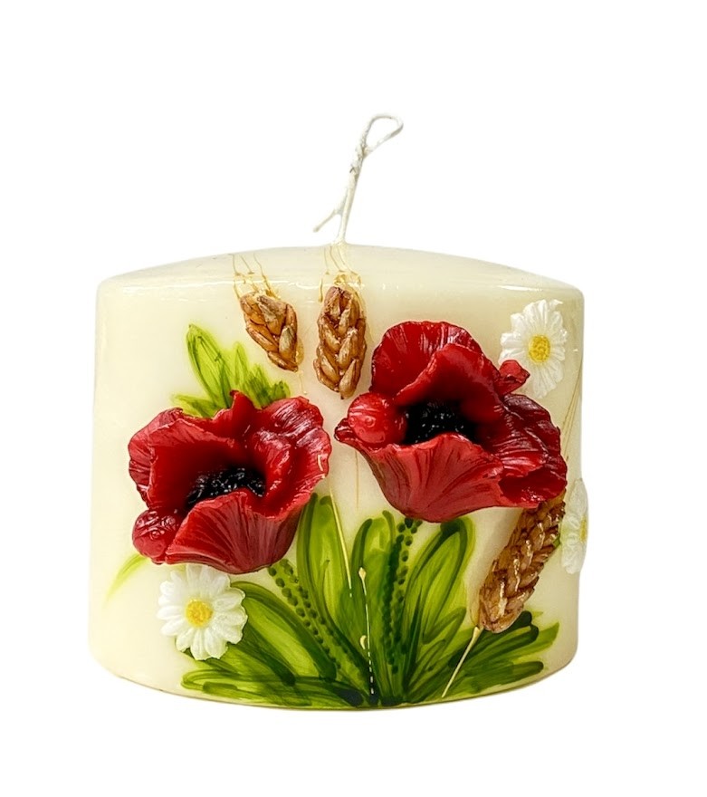 9X10cm. Oval Candle with Poppies - Manos Candles