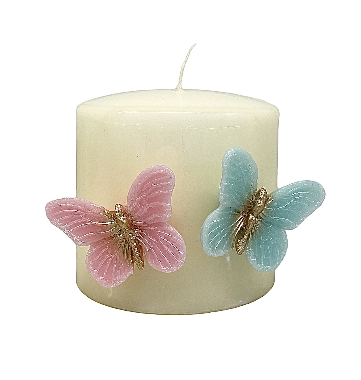 Oval-shaped Candle 9X10cm. Decorated with Wax Butterflies - Manos Candles